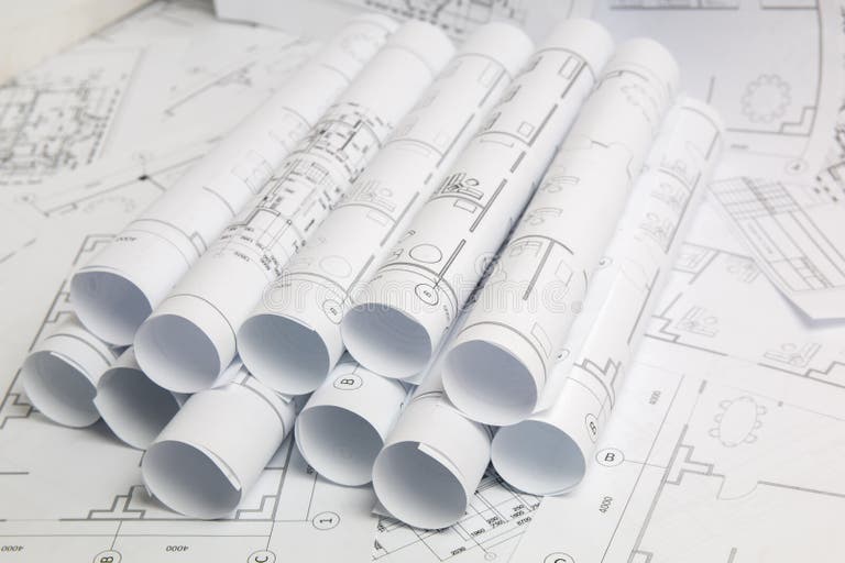 Paper Architectural Drawings and Blueprint. Engineering Blueprint Stock ...