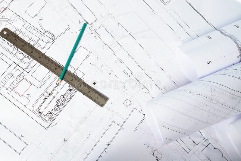 Paper Architectural Drawings and Blueprint, Interior Design Plans and ...