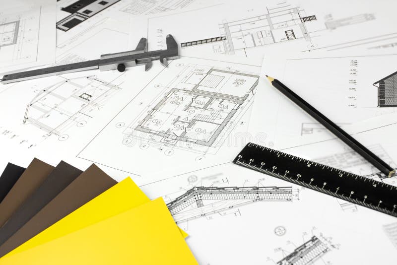 Paper Architectural Drawings. Construction Background Stock Photo ...