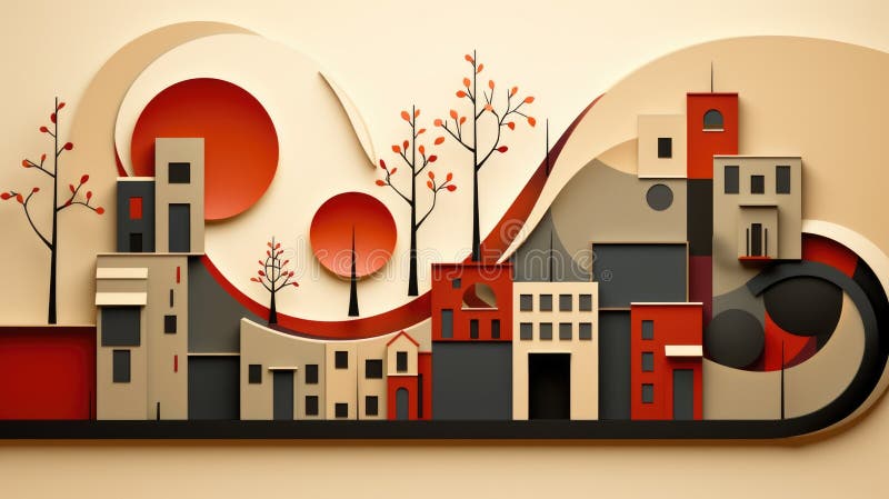 Paper Art of a City with Trees and Buildings, AI Stock Illustration ...