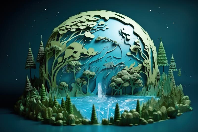 Paper Art, Ecology and World Water Day. Generative AI Stock ...