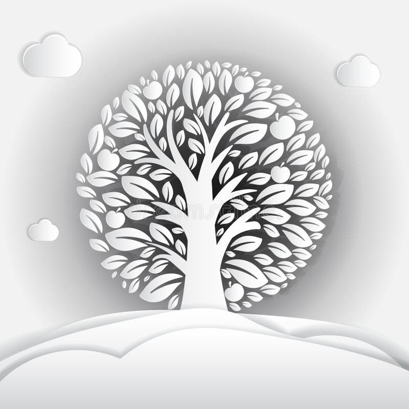 Paper Art Illustration of Apple Tree in Circle. Stock Vector ...