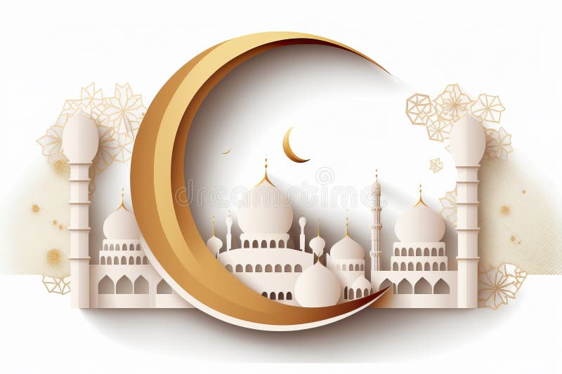 Paper Art. Mosque and Crescent Islamic Moon. Ramadan Concept Stock ...
