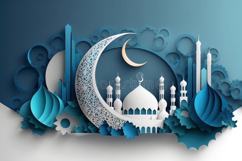 Paper Art. Mosque and Crescent Islamic Moon. Ramadan Concept Stock ...