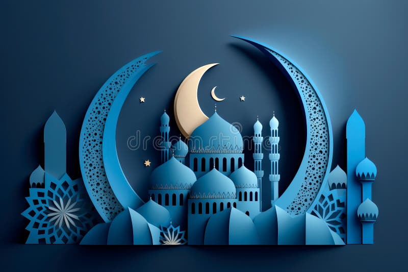 Paper Art. Mosque and Crescent Islamic Moon. Ramadan Concept Stock ...