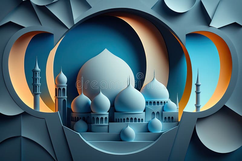 Paper Art. Mosque and Crescent Islamic Moon. Ramadan Concept Stock ...