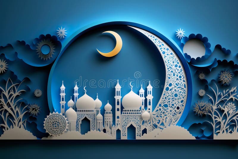 Paper Art. Mosque and Crescent Islamic Moon. Ramadan Concept Stock ...