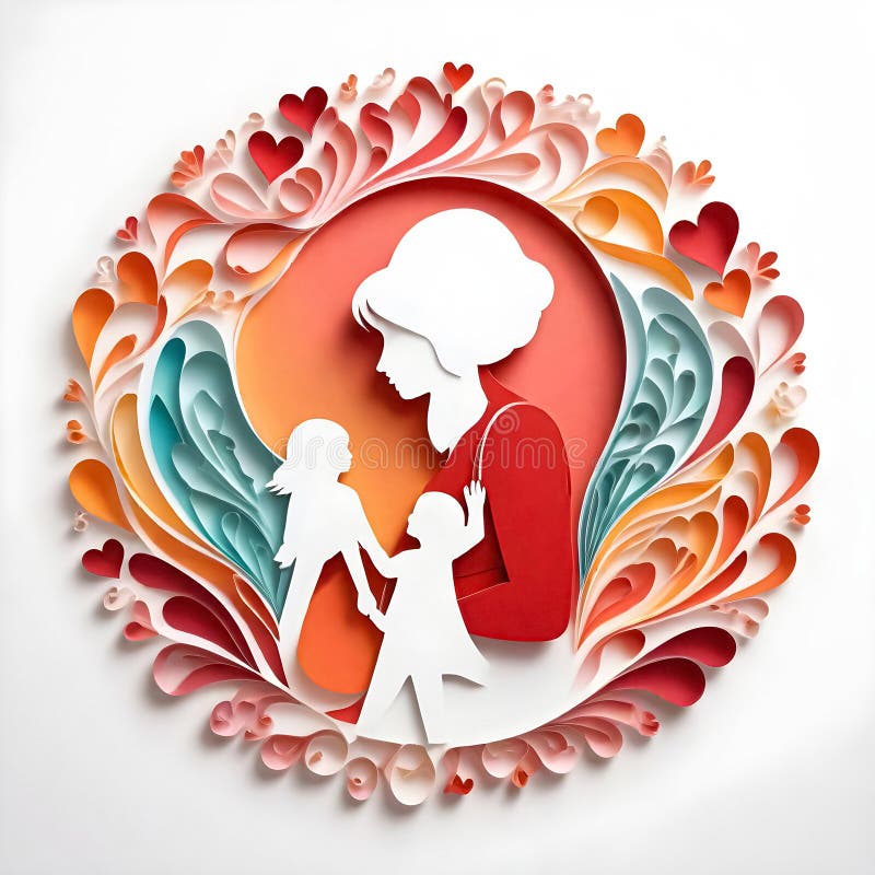 Paper Art of a Mother and Her Children Stock Illustration ...