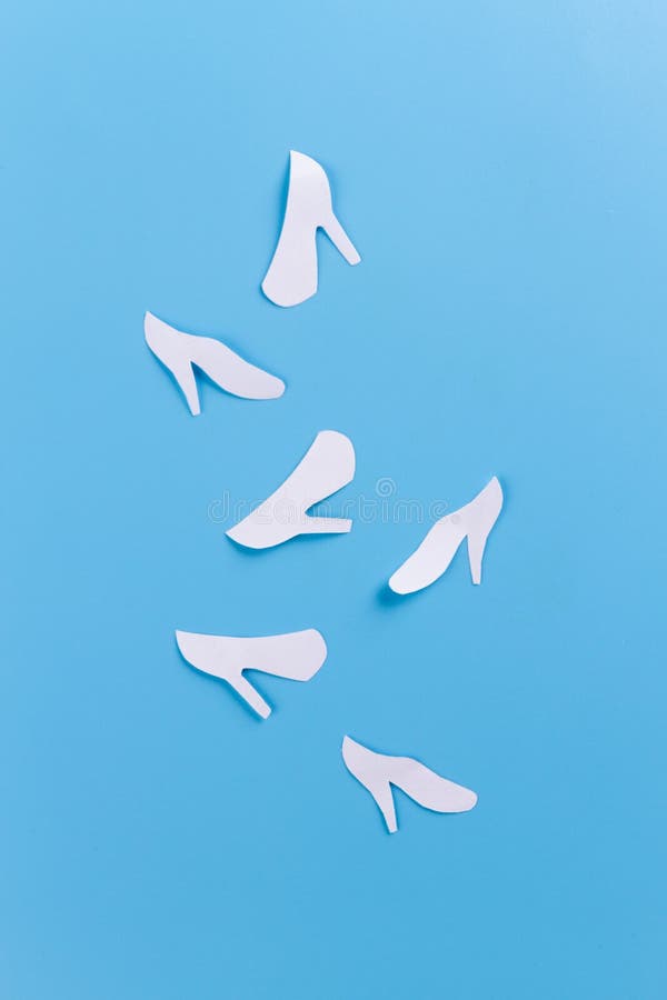 Paper Art of Shoes on Blue Background Stock Image - Image of boot ...