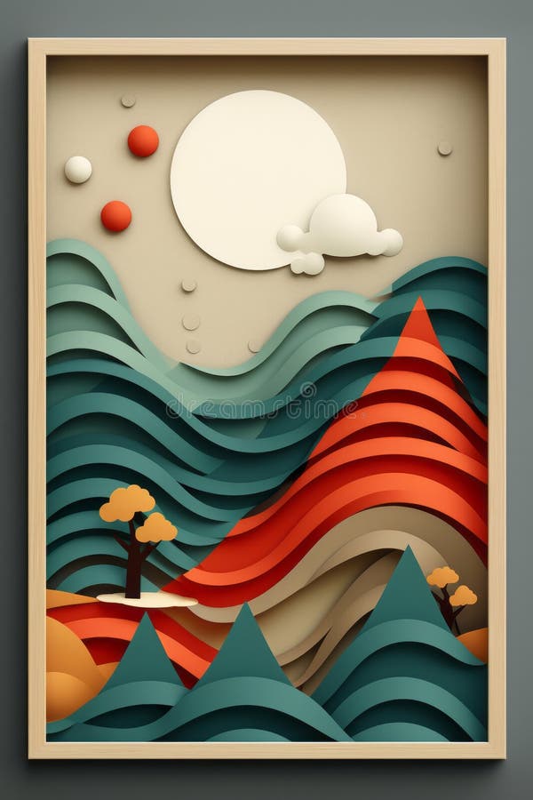 A Paper Art Style Illustration of the Mountains and Trees Stock ...