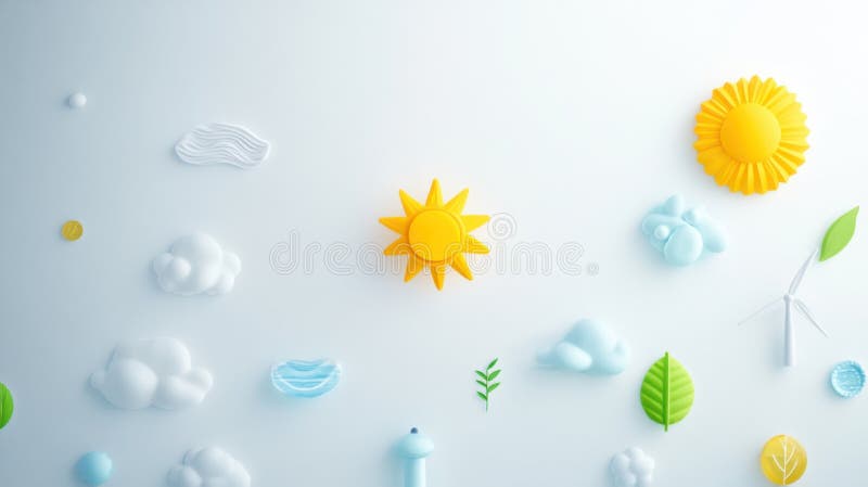 Paper Art Style Illustration of Sun, Cloud, Wind Turbine and Leaf Stock ...