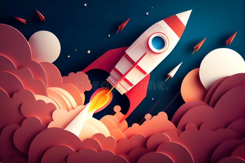 Paper Art Style of Rocket Flying in Space. Generative AI, Generative ...