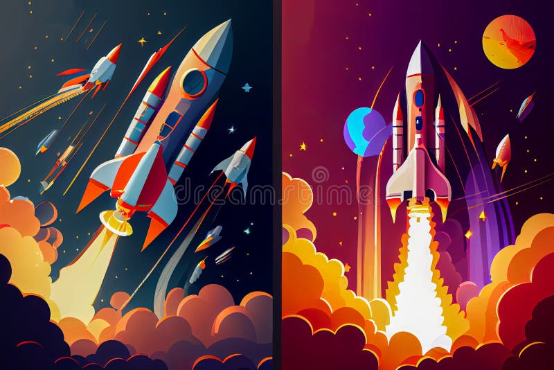 Paper Art Style of Rocket Flying in Space. Generative AI, Generative ...