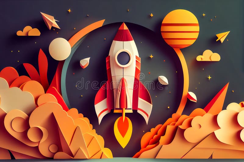 Paper Art Style of Rocket Flying in Space. Generative AI, Generative ...