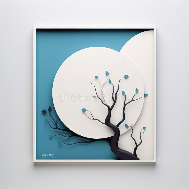 Paper Art of a Tree and Moon on a Blue Background Stock Illustration ...