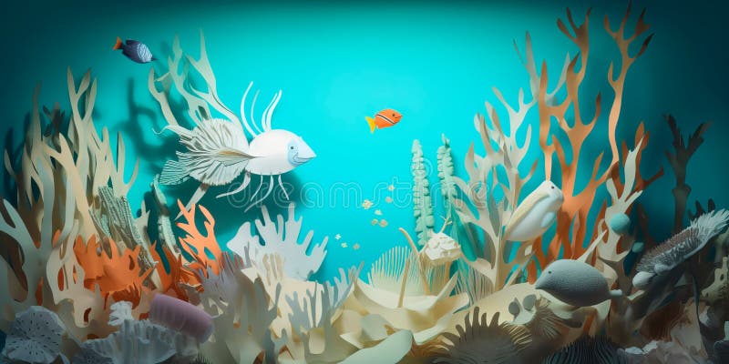 Paper Art Underwater Scene with Different Sea Creatures and Plants ...