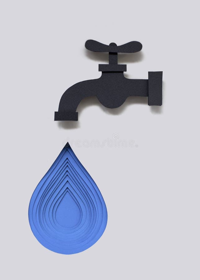 Paper Art Water Tap with Drop. Stock Image - Image of design, liquid ...