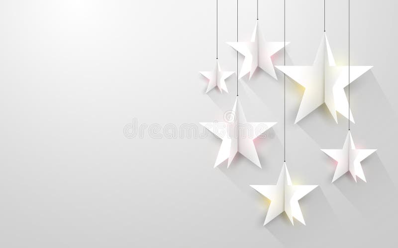 Paper Art. White Stars Hanging on Strings Stock Vector - Illustration ...