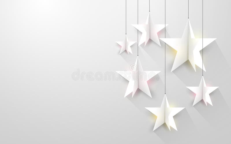Paper Art. White Stars Hanging on Strings Stock Vector - Illustration ...
