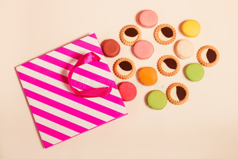 Paper Bag with Biscuits Macaroon and Cookies with Chocolate. Stock ...