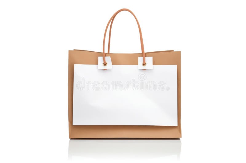 Paper Bag with Blank Label, Front View on White Stock Photo - Image of ...