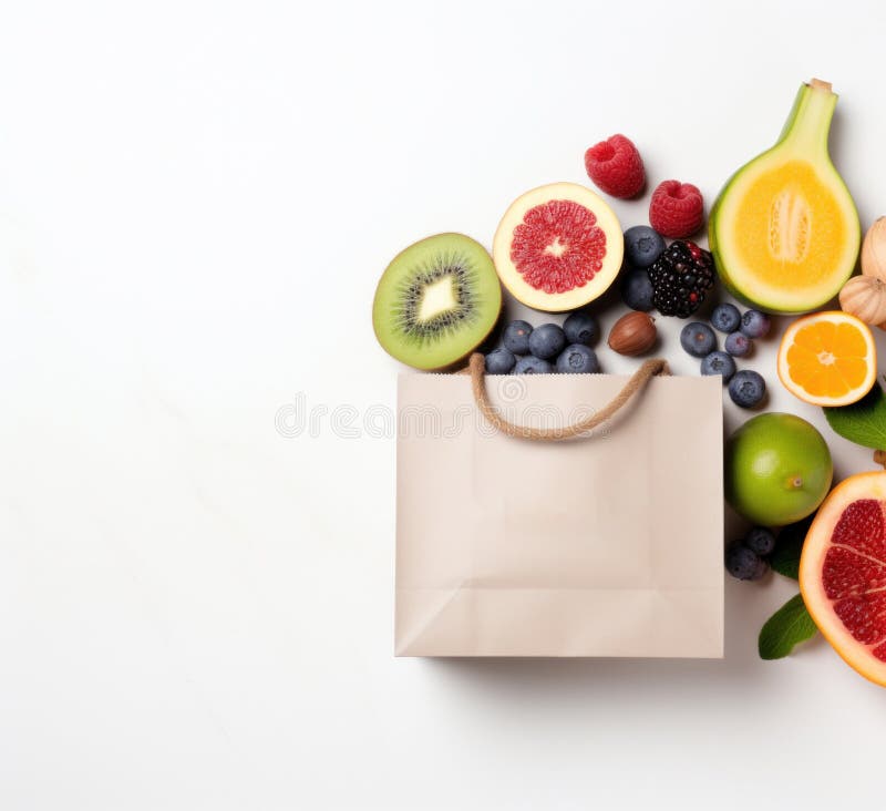 A Paper Bag Containing Fruit and Vegetables Stock Image - Image of food ...