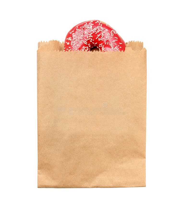 Paper Bag with Donut on White, Top View. Space for Design Stock Image ...
