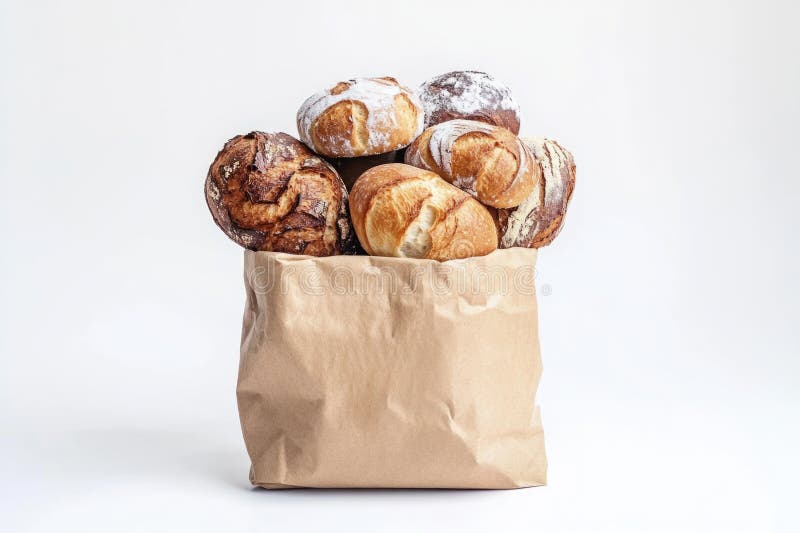 A Paper Bag Filled with Various Types of Bread, Perfect for a Bakery or ...
