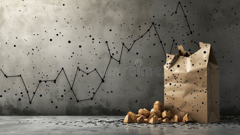 Paper Bag with Financial Chart Surrounded by Wooden Blocks and Abstract ...