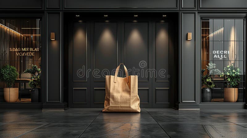 Paper Bag in Front of a Black Storefront Stock Illustration ...