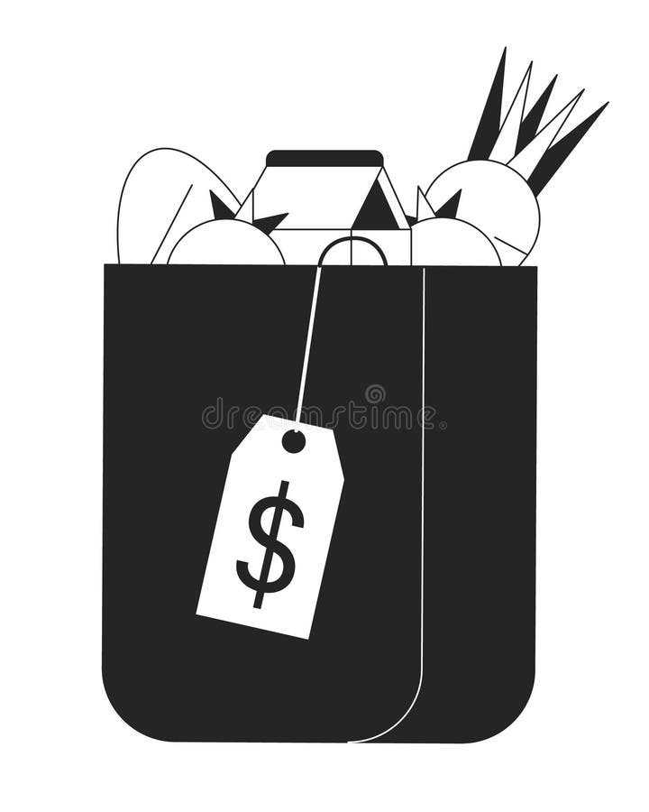 Paper Bag with Goods Flat Monochrome Isolated Vector Object Stock ...
