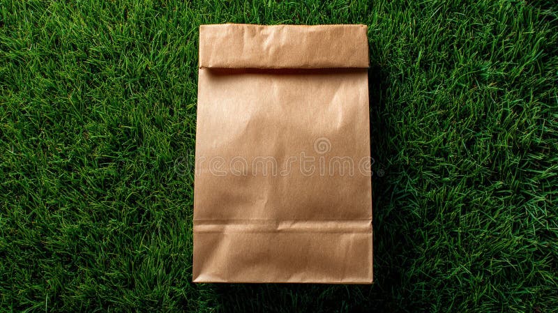 Brown Paper Bag on Green Grass in a Natural Outdoor Setting Stock ...