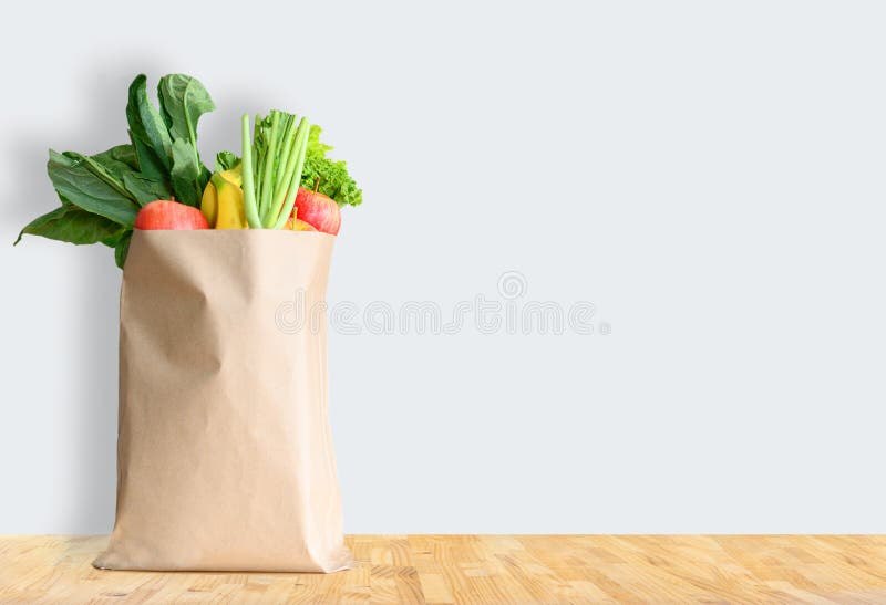 Paper Bag with Healthy Food Over White Background Stock Photo - Image ...
