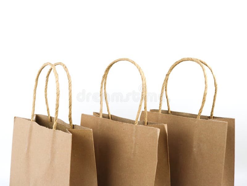 Paper Bag. Kraft Paper Shopping Bag. Brown Folded Paper Bag with Handle ...