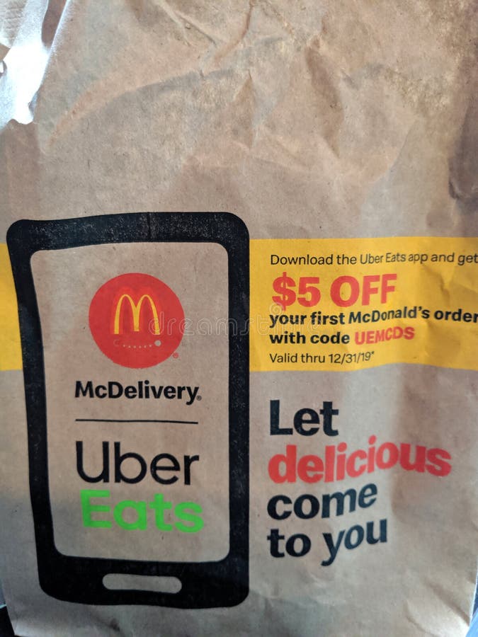 Paper Bag of McDonald S Food with MCDelivery Uber Eats Ad Printed on ...