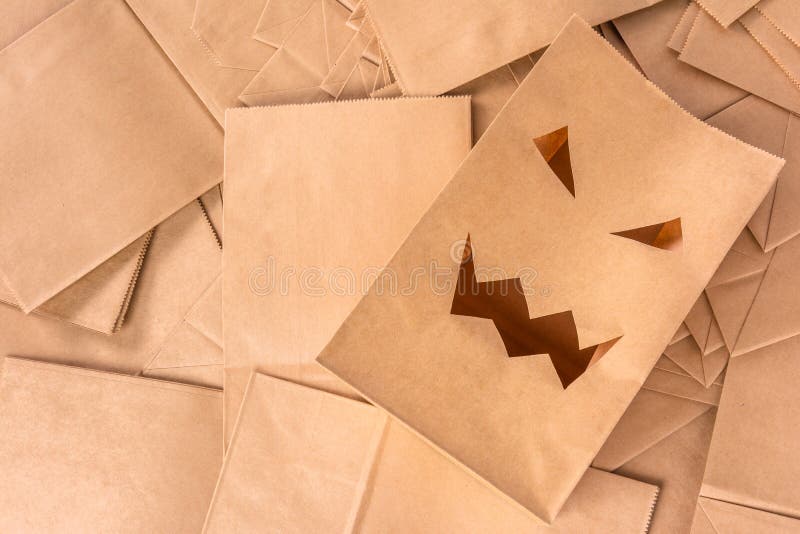 Paper bag with scary face stock image. Image of package - 157495007
