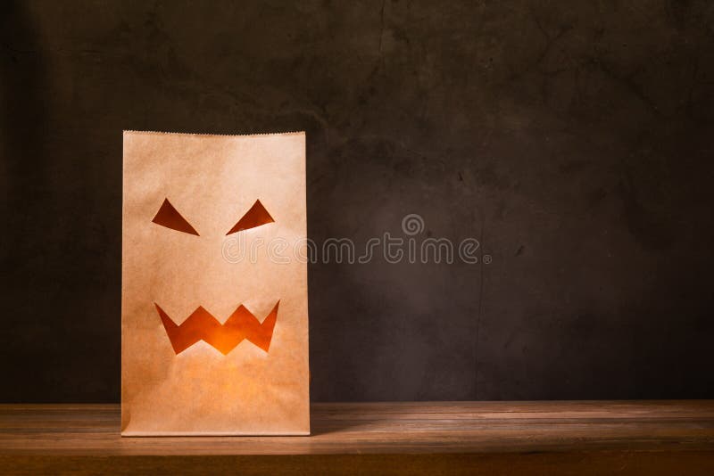 Paper bag with scary face stock image. Image of bright - 156402617