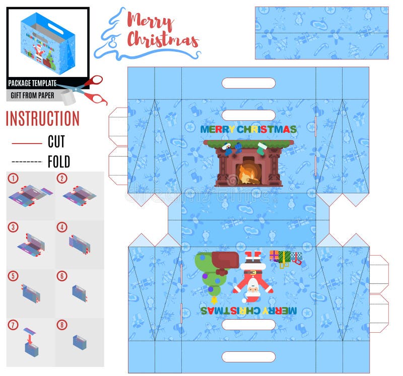 Paper Bag Template. Christmas Santa and Fireplace Stock Illustration ...