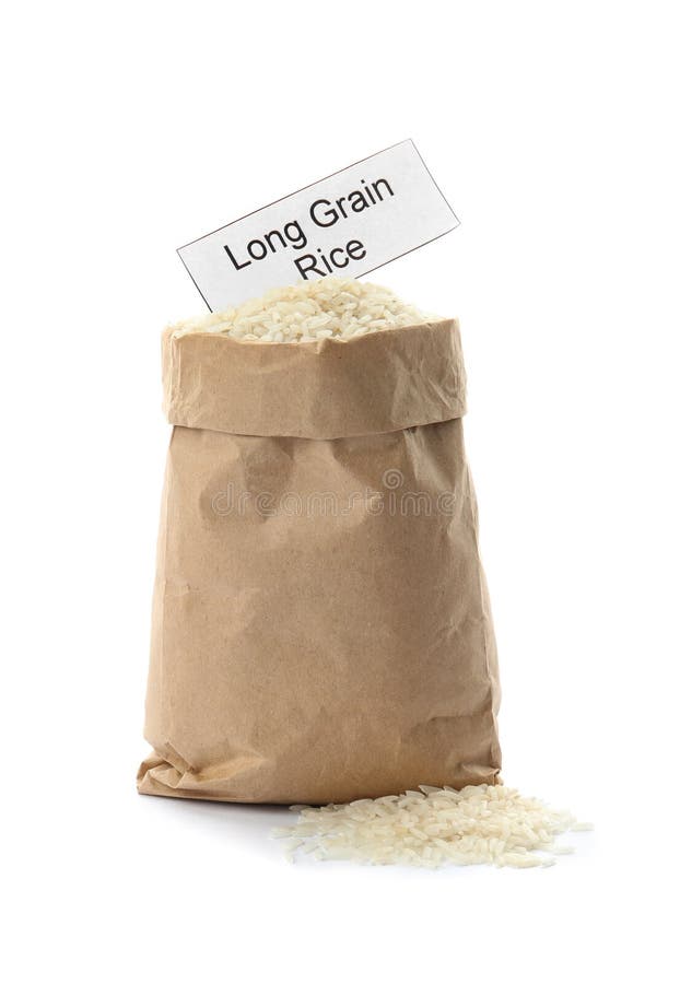 Paper Bag with Uncooked Long Grain Rice and Card Stock Image - Image of ...
