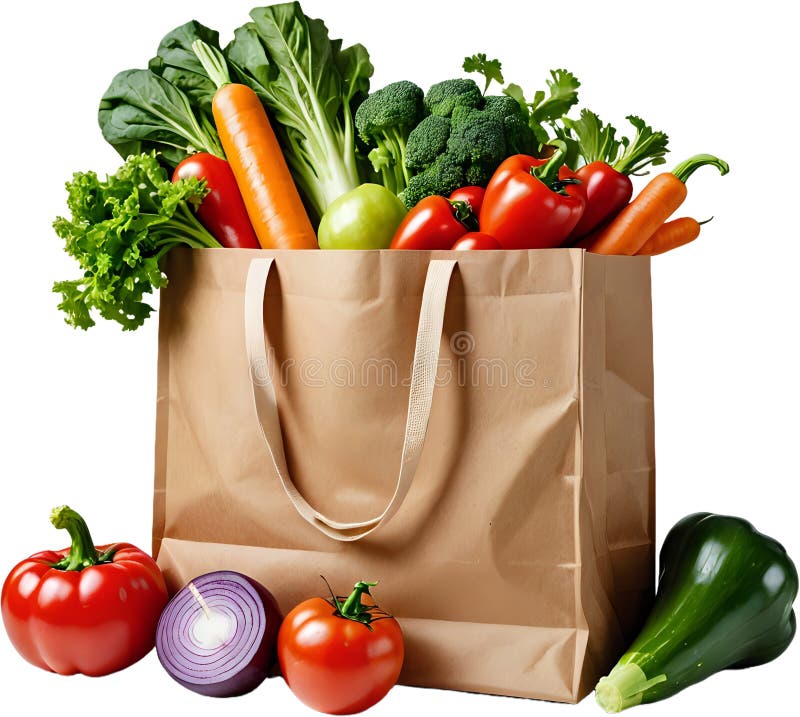 Paper bag with vegetables stock illustration. Illustration of bell ...