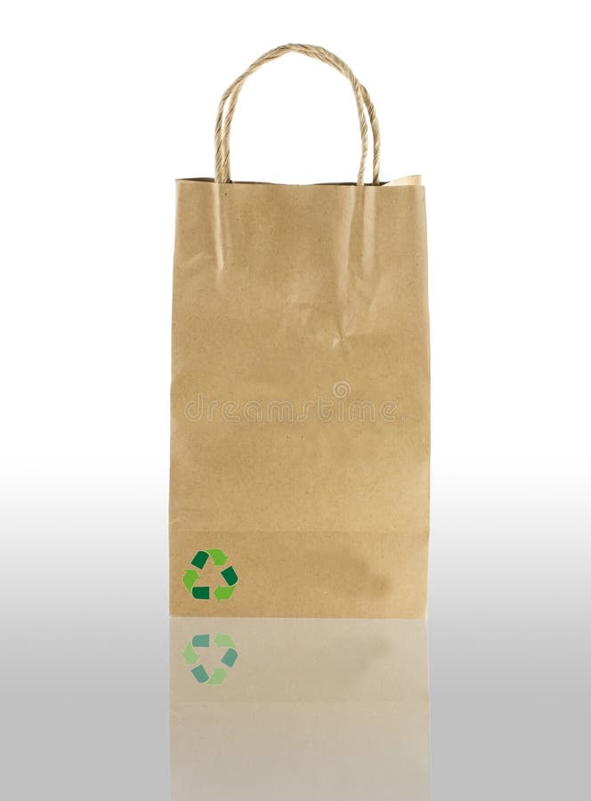 Paper Bag on White with Shadow and Recycle Symbol Stock Image - Image ...