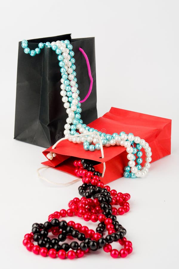 Paper bags with pearls stock image. Image of spend, gift - 17120509