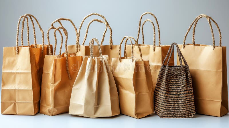 Paper Bags Stand in One Stack. Stock Image - Image of consumer ...