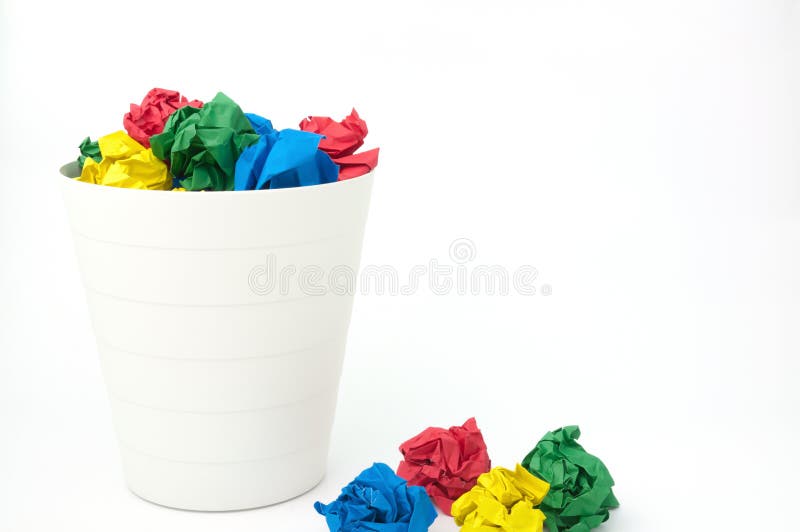 Paper Ball and Full Recycle Bin Stock Image - Image of wastebasket ...