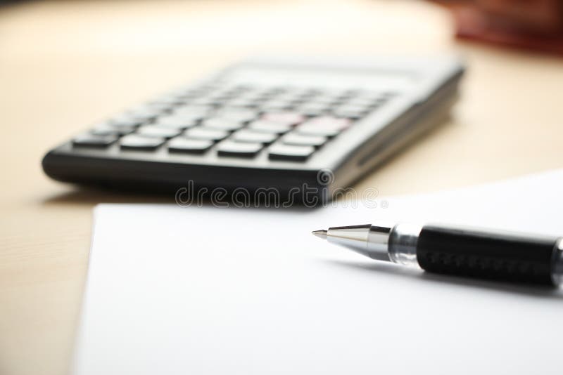 Paper Ball Pen and Calculator Stock Photo - Image of math, notepaper ...