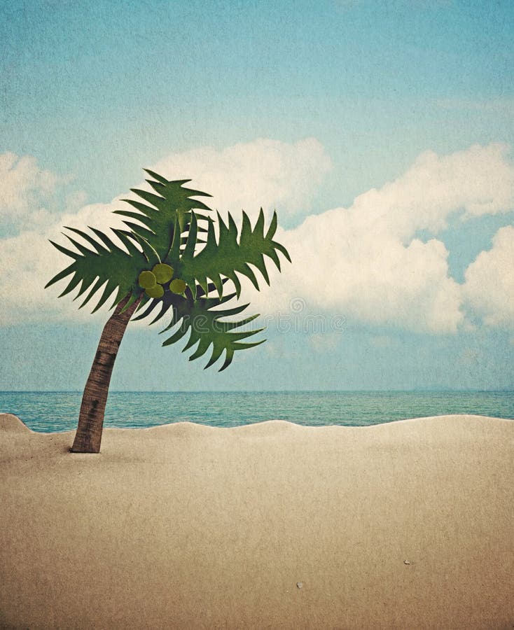 Paper Sea Beach. Abstract Ocean Summer Travel Landscape, Summertime 3d ...