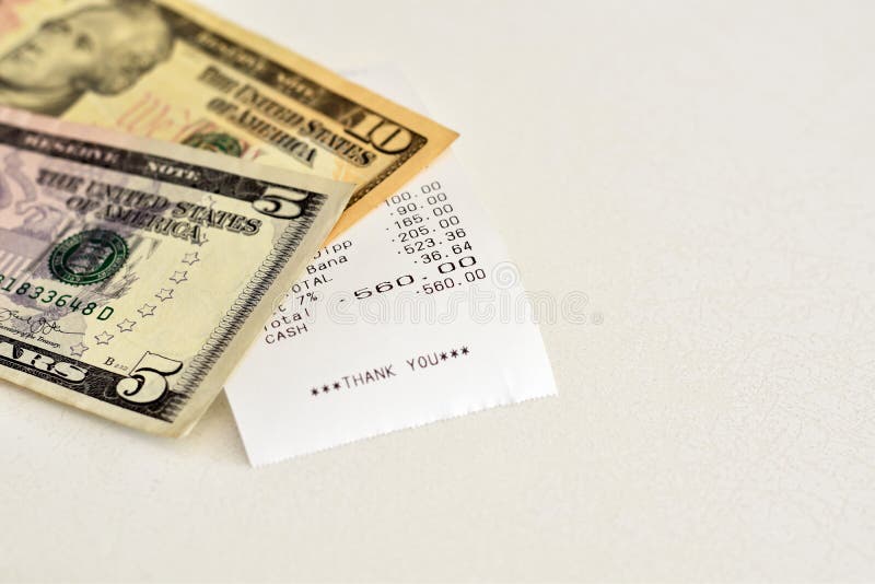 Paper Bill, Drink Bill with Dollar Cash on White Table. Stock Image ...