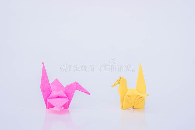 Paper Bird Yellow and Pink Color Paper on White Background Stock Image ...