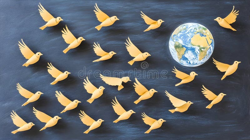 Global Unity: Birds Surrounding Earth Stock Illustration - Illustration ...