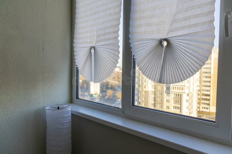 Paper Blinds on the Window in the Balcony of the Apartment. Interior ...